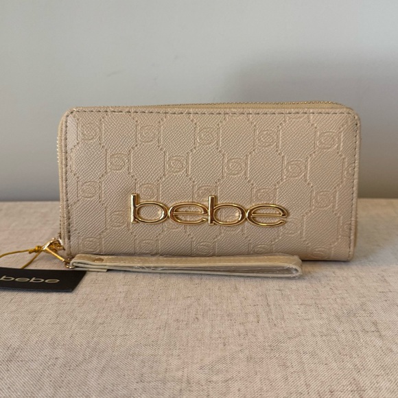 bebe | Bags | Nwt Bebe Beige Celia Wristlet Wallet | Poshmark
